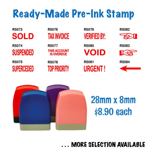 Ready-made 28mm x 8mm Pre-Inked Rubber Stamp for Business / School Use ...