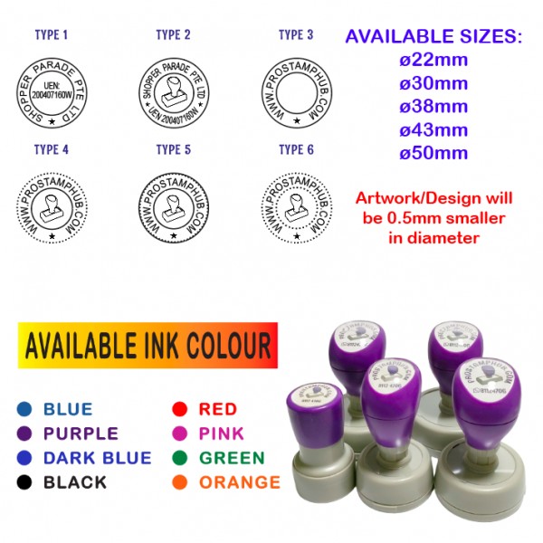 Customised Pre-Inked ROUND Flash Company Business Rubber Stamp ...